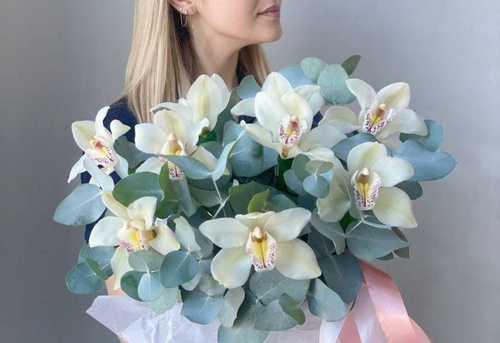 Белые орхидей в коробке размер S