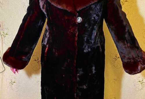 Шуба мутон с норковым воротником, 52-54, цвет "бор