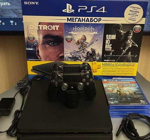 Sony PlayStation 4 Slim 1TB, 2 геймпада, 4 игры на