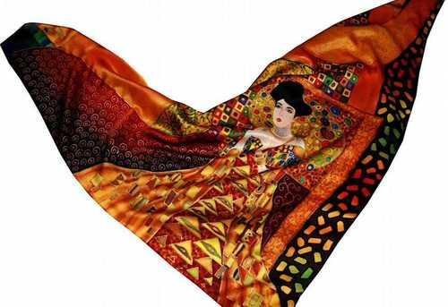 Шелковый платок батик Золотая Адель ручная роспись