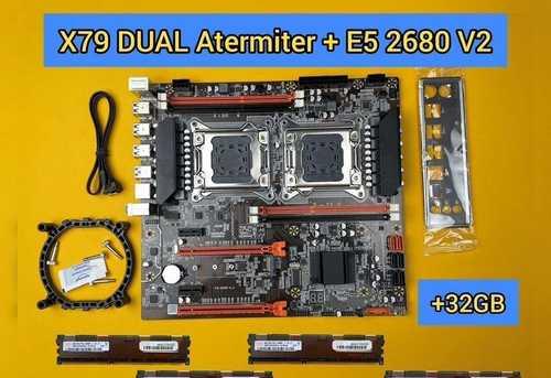 Комплект X79 Atermiter dual + 2шт E5 2680V2 + 32GB