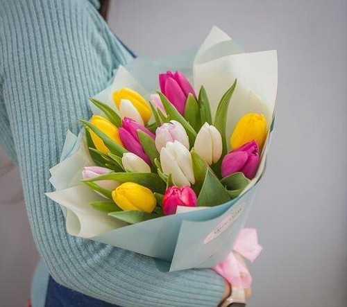 Букет 15 тюльпанов микс, цветы доставка