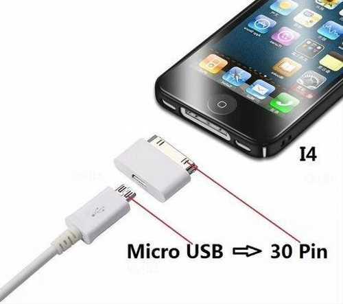 Адаптер-Переходник с microusb-30pin (iPad, iPhone)