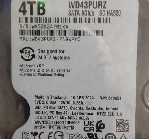 Жесткий диск WD Purple WD43purz, 4тб, HDD