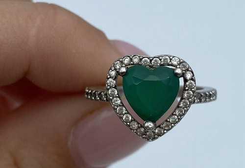 Кольцо серебро 925 зеленый Агат цирконы