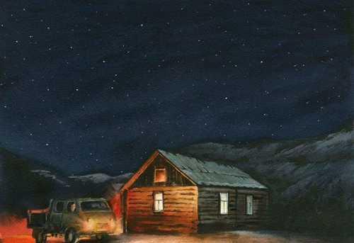 Картина акварель звёздная ночь