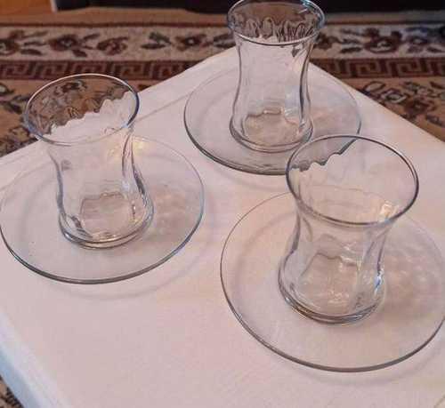 Набор турецких стаканов с блюдцами для чая Армуды