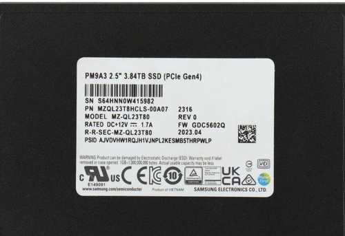 SSD жесткий диск pcie 3,84TB TLC PM9A3 mzql23T8hcl