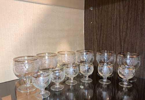 Набор бокалов и рюмок из резного стекла