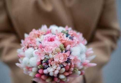 Свадебный букет из сухоцветов с хлопком