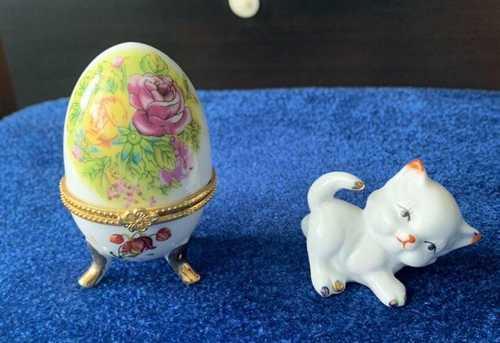 Яйцо шкатулка фаберже фигурка кошка статуэтка