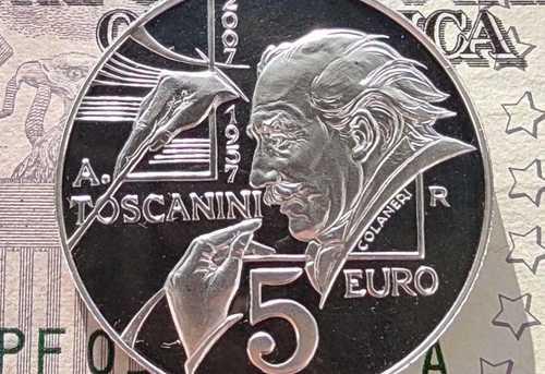 5 евро 2007 сан марино 50л Тосканини Серебро 18 гр