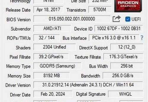 Видеокарта AMD RX580 8GB 2048SP