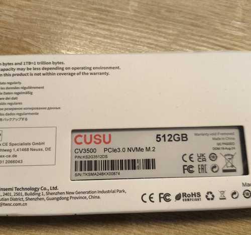 Новый ssd nvme m2 cusu cv3500 512гб