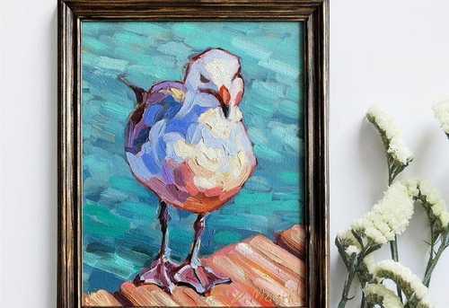 Птица картина маслом в раме 23х28 см чайка