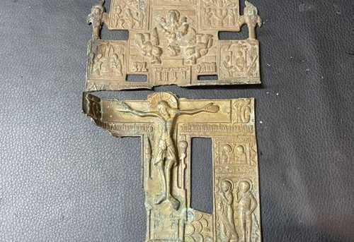 Меднолитое распятье крест старинный лопата