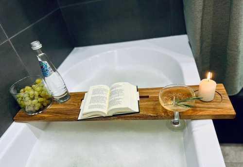 Полка столик для ванной из натурального дуба