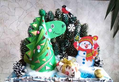 Поделка "Новогодний дракоша и снеговик"