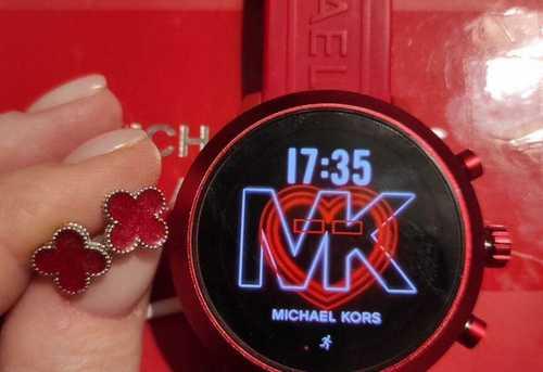 Смарт часы Michael Kors красные + серьги