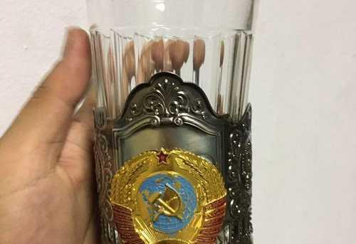 Подстаканник большой герб СССР со стаканом