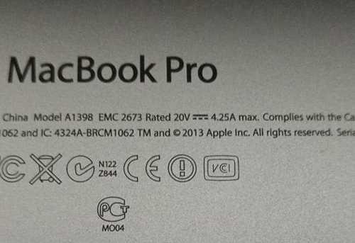 MacBook Pro Retina 15 i7 256GB A1398