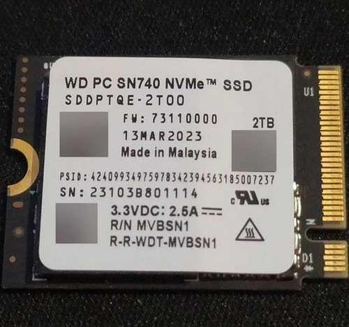 2TB 2230 WD 740 m2 nvme ssd, как новый