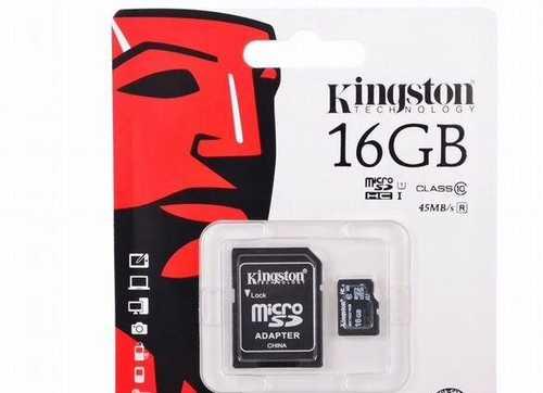 Карта памяти kingston micro 16 gb + адаптер