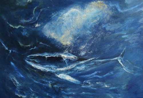 Синий кит картина маслом интерьерная пейзаж море