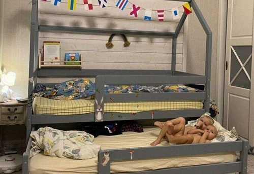 Детская 2х местная выдвижная кровать в виде домика