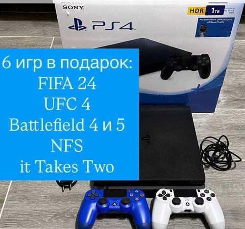 PS4 Slim 1TB   FC24 /UFC 4   2 джойстика