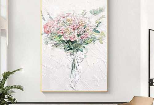 Текстурная картина маслом розы Примерка в интерьер