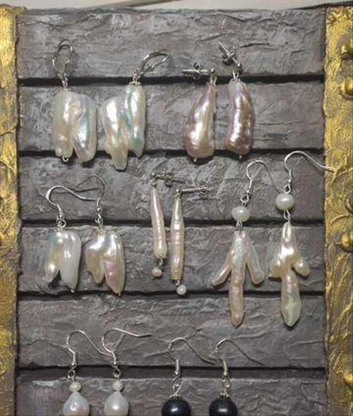 Серебрянные 925 пробы серьги с жемчугом барокко