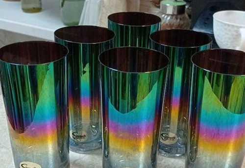 Антикварные стаканы из цветного стекла 6 шт