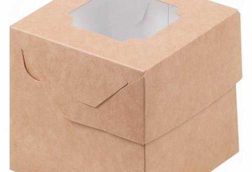 Коробка под 1 капкейк с окном (крафт), 100*100*100