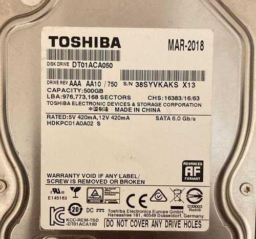 Toshiba 500gb SATA3 7200