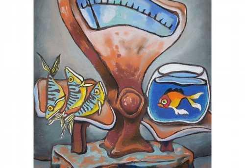 Картина "Весы и рыбы", размер 50*70см, пастель