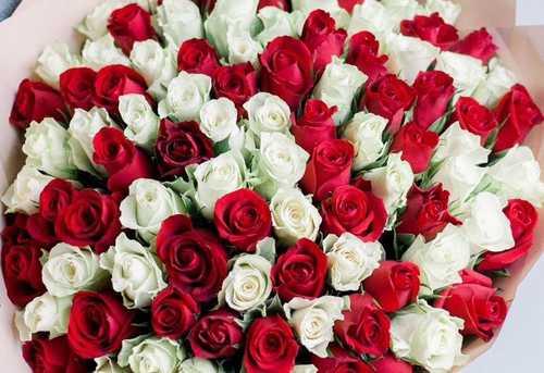 Букет из 101 красной и белой розы 40 см (Кения) в