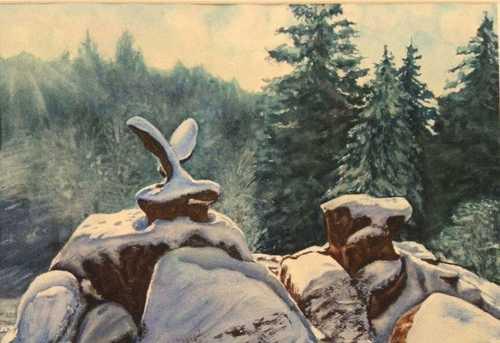 Картина акварель Зима в Кисловодском парке