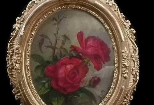 Картина «Роза» в раме, подпись