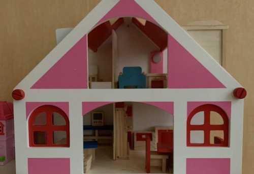 Кукольный домик с мебелью деревянный