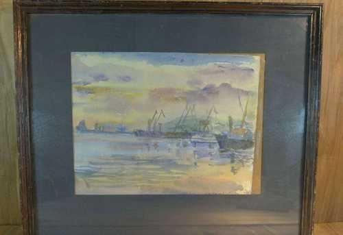 Картина акварель "Севастопольский порт"