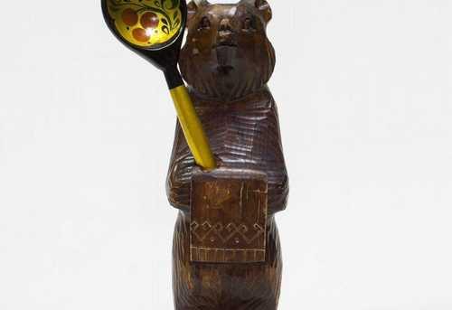 Сувенир башкирский Медведь с ложкой, резьба по дер