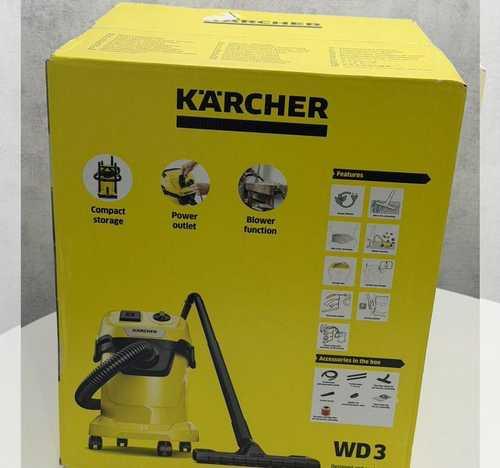 Новый пылесос Karcher WD 3 P V 17/4/20 с розеткой