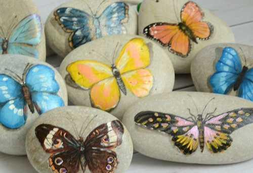 Декоративный Камень Бабочка - Ручная роспись