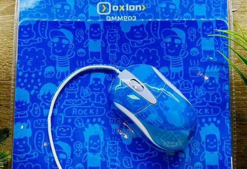 Комплект мышь+коврик oxion OммP03 Blue USB