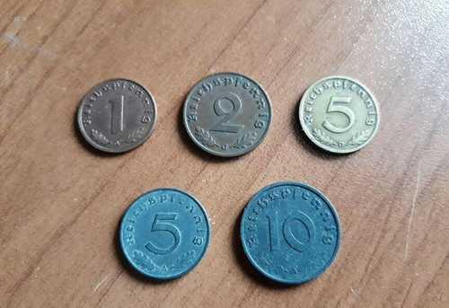 Монеты Германии оригиналы 1938-1941 гг. 5 шт