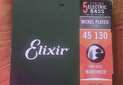 Elixir Nanoweb 45-130 5 струн бас Оригинал США