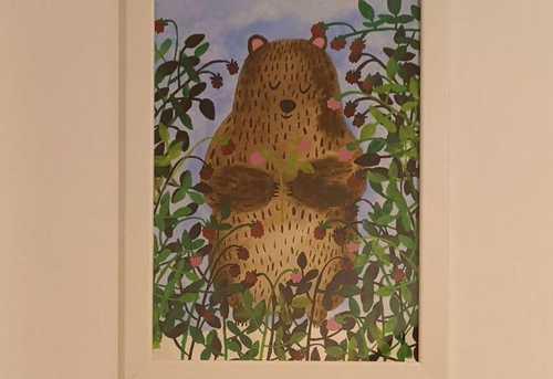 Картина медведь в малине