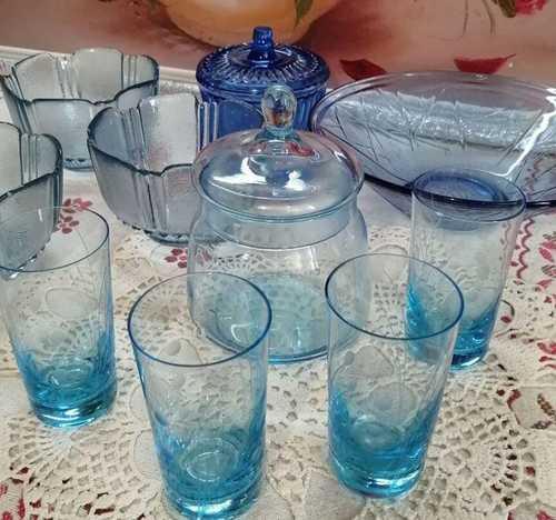 Посуда голубое/синее стекло. Винтаж
