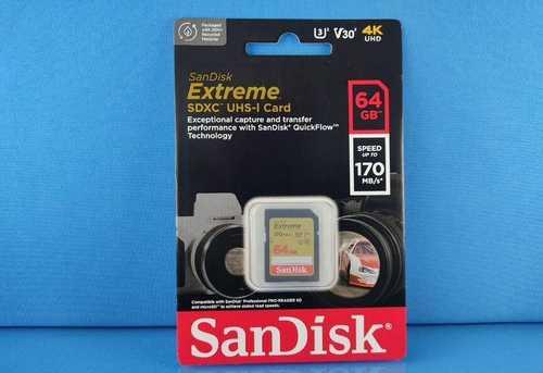 Карта памяти 64Gb SanDisk Extreme sdxc 170MB/s